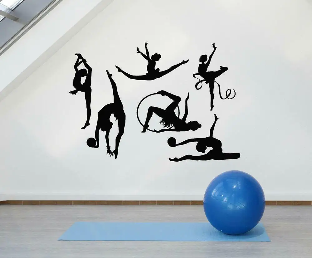 Gymnastics-Girls-Pattern-Vinyl-Wall-Decals-Girls-Room-Decor-Athlete-Sport-School-Dancing-Girls ...