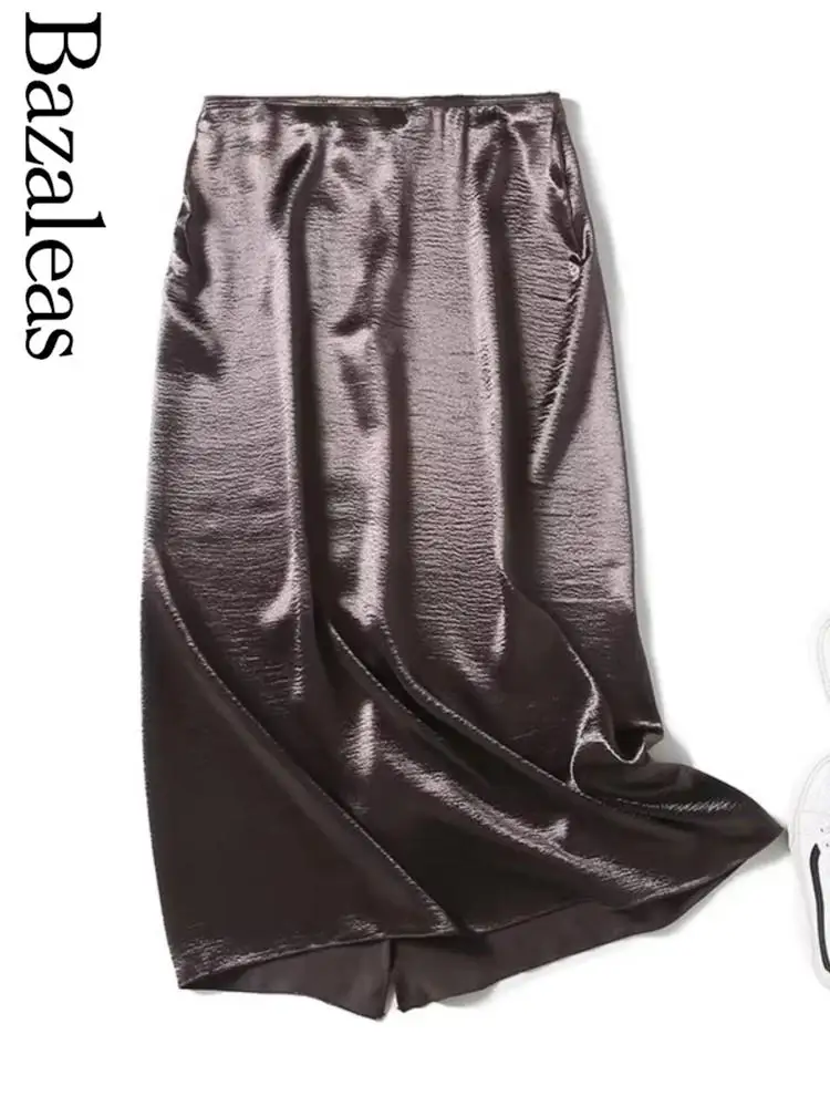 2024 Bazaleas Store Traf High Waist Coffee Midi Skirt Official Satin