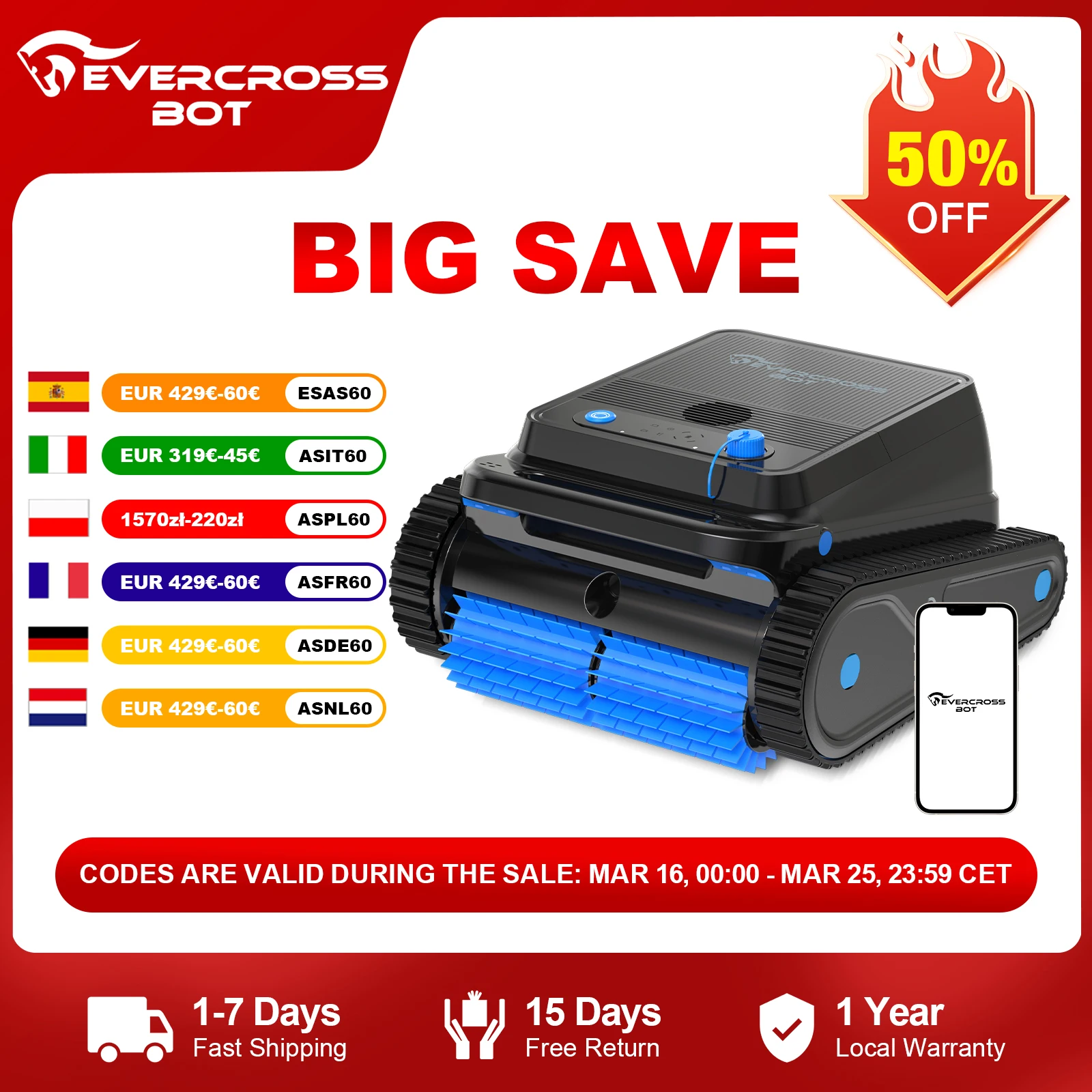 EVERCROSS BOT U8 Robot Piscina Senza Fili con APP, durata della ...