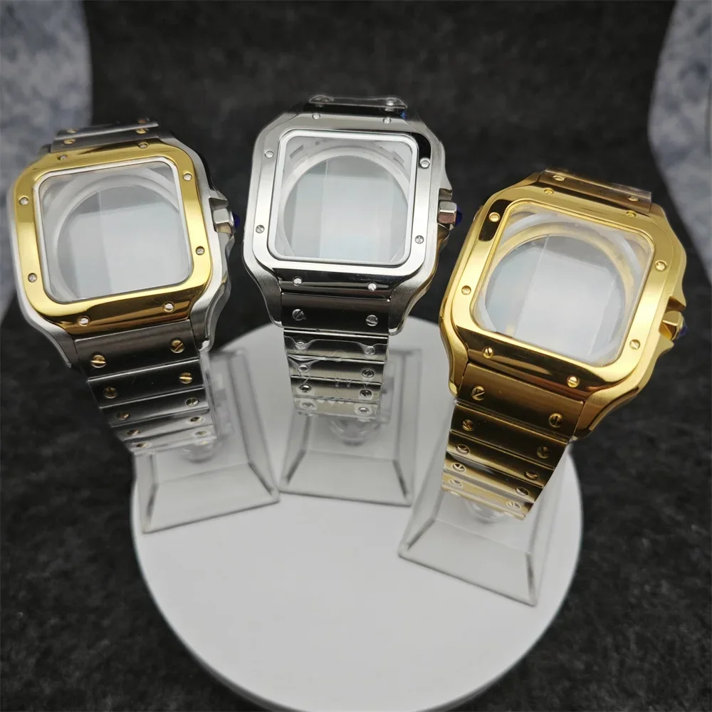 38mm-Gold-Sliver-Square-Watch-Case-with-Bracelet-Electroplated-Steel ...