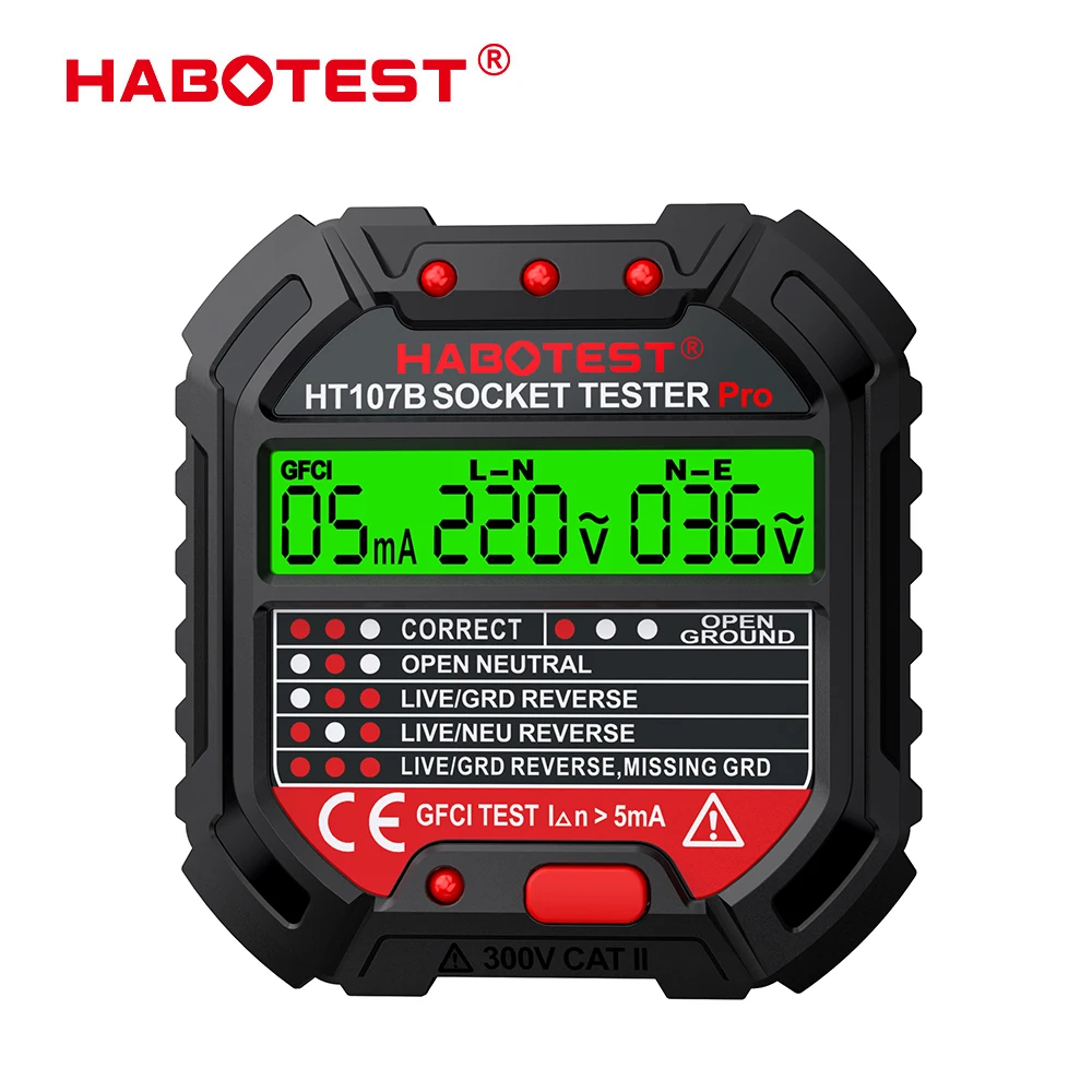 HT107-Socket-Tester-Pro-Voltage-Test-RCD-5-30mA-Socket-Detector-UK-EU ...