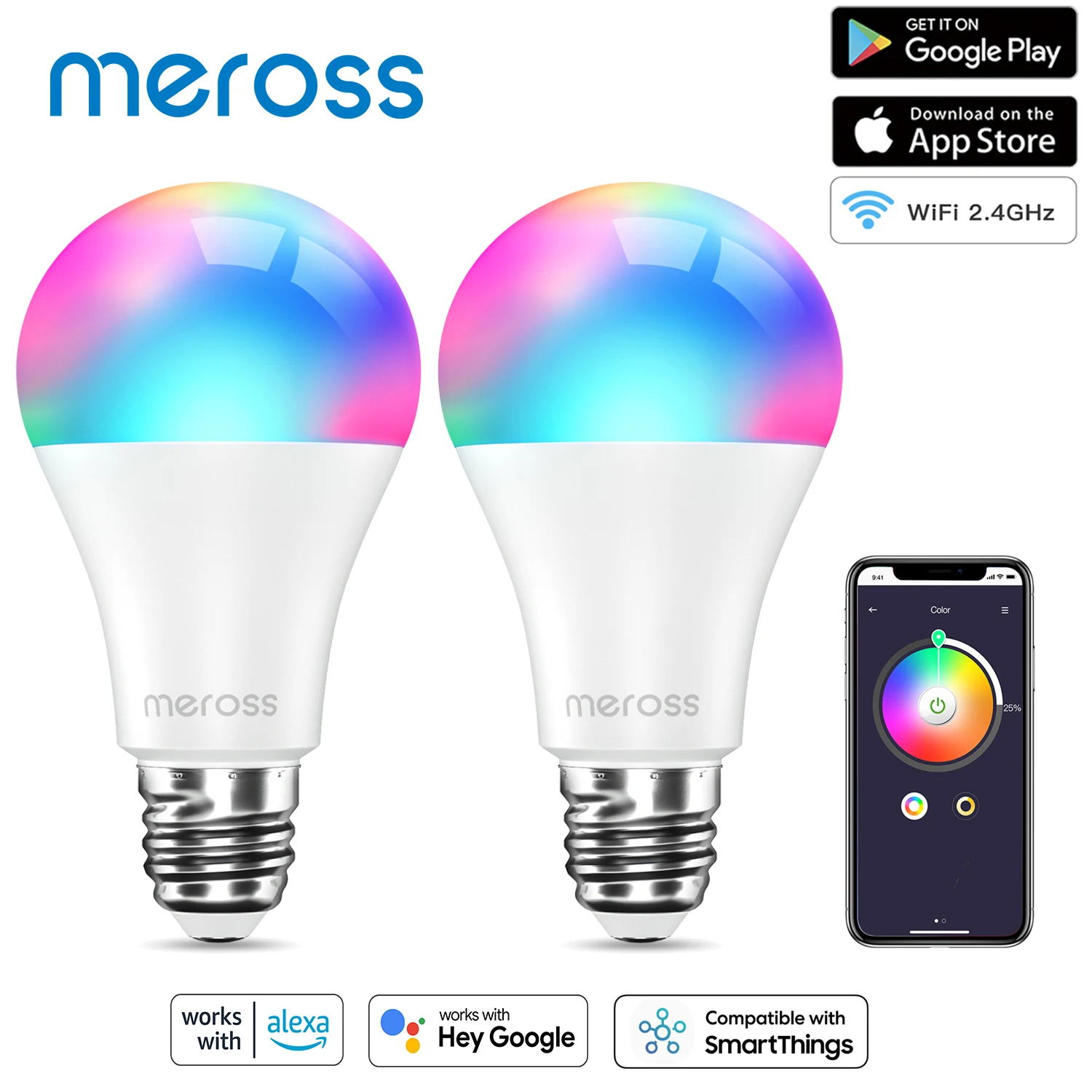 Meross-WiFi-Smart-Light-Bulb-LED-RGBWW-Lamp-E26-E27-Base-APP-Remote ...