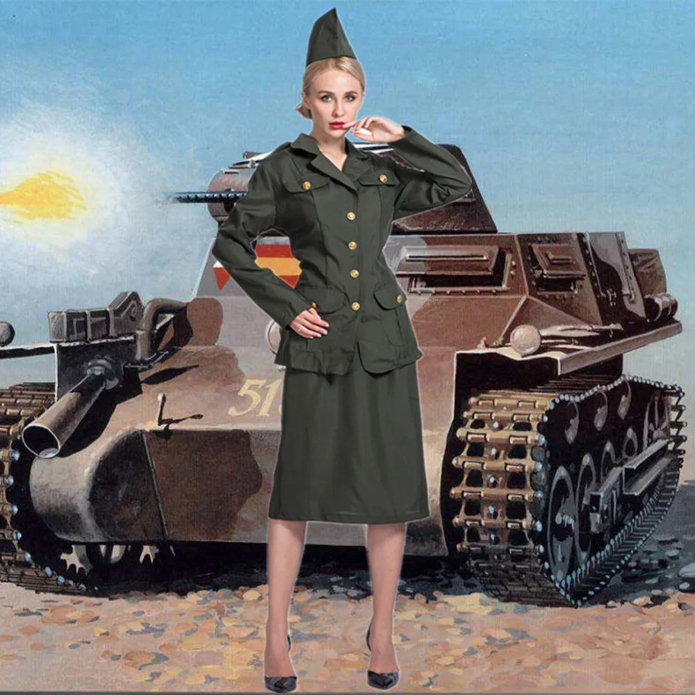 World War II สไตล์ทหารคอสเพลย์ผู้ใหญ่สุภาพสตรี Officer ชุดผู้หญิง ...