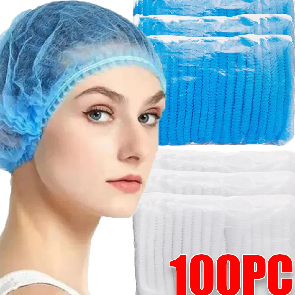 100-50PCS-Non-Woven-Fabric-Head-Covers-Disposable-Stretch-Net-Hair-Hat ...