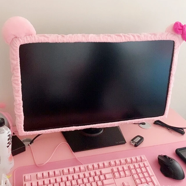 Pink Cute Fabric Computer Frame Cover Monitor Screen Dust Cover With ...