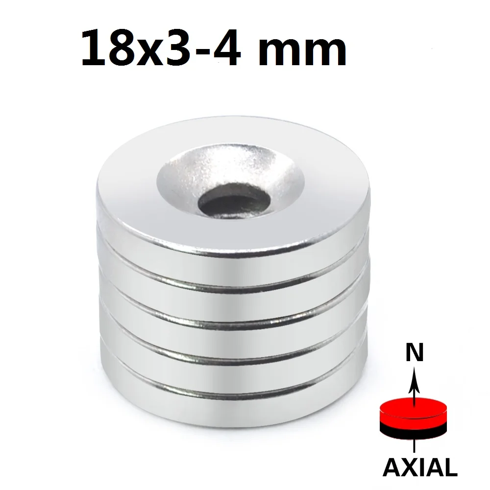 1-10-50-100-500Pcs-Neodymium-Magnet-18x3-Hole-4-N35-NdFeB-Round-Super ...
