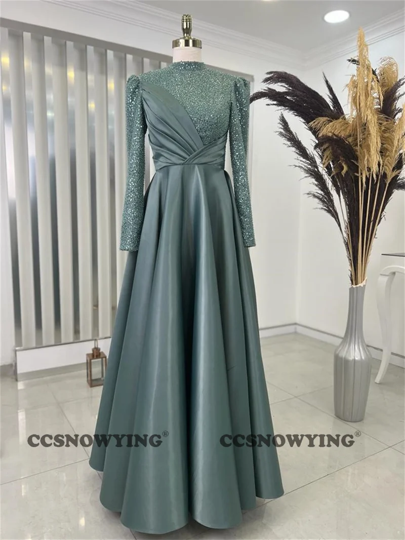 Sparkly Sequin Full Sleeve Muslim Evening Dress Satin Hijab Islamic ...