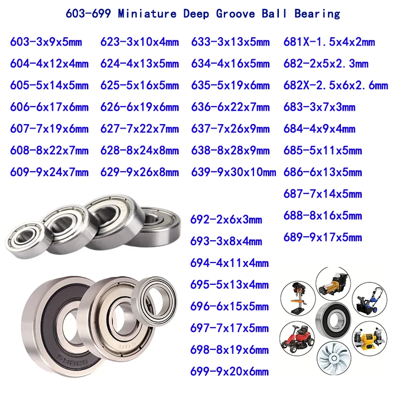 10Pcs-lot-603-699-Miniature-Deep-Groove-Ball-Bearing-604-605-606-608 ...