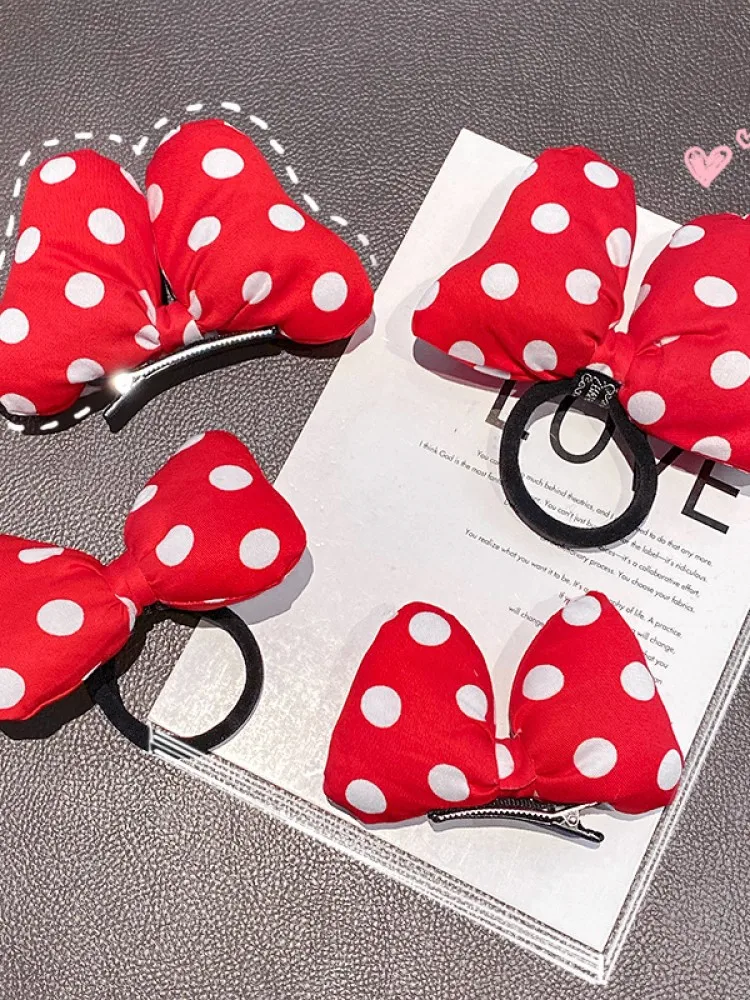 UXSL-New-Girls-Cute-Red-Dot-Bow-Mickey-Hair-Clips-Elastic-Hair-Bands ...