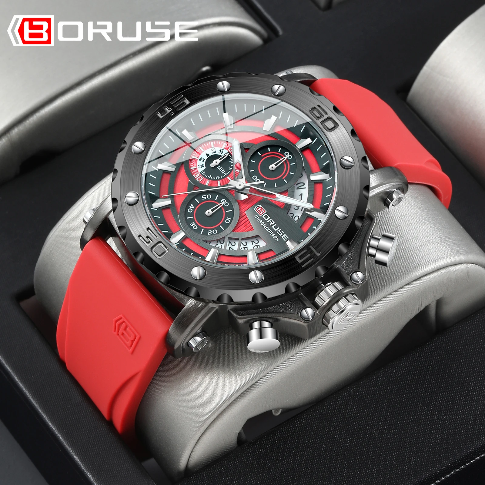 BORUSE-Luxury-Red-Watches-for-Men-Silicone-Quartz-Wristwatch-Man ...