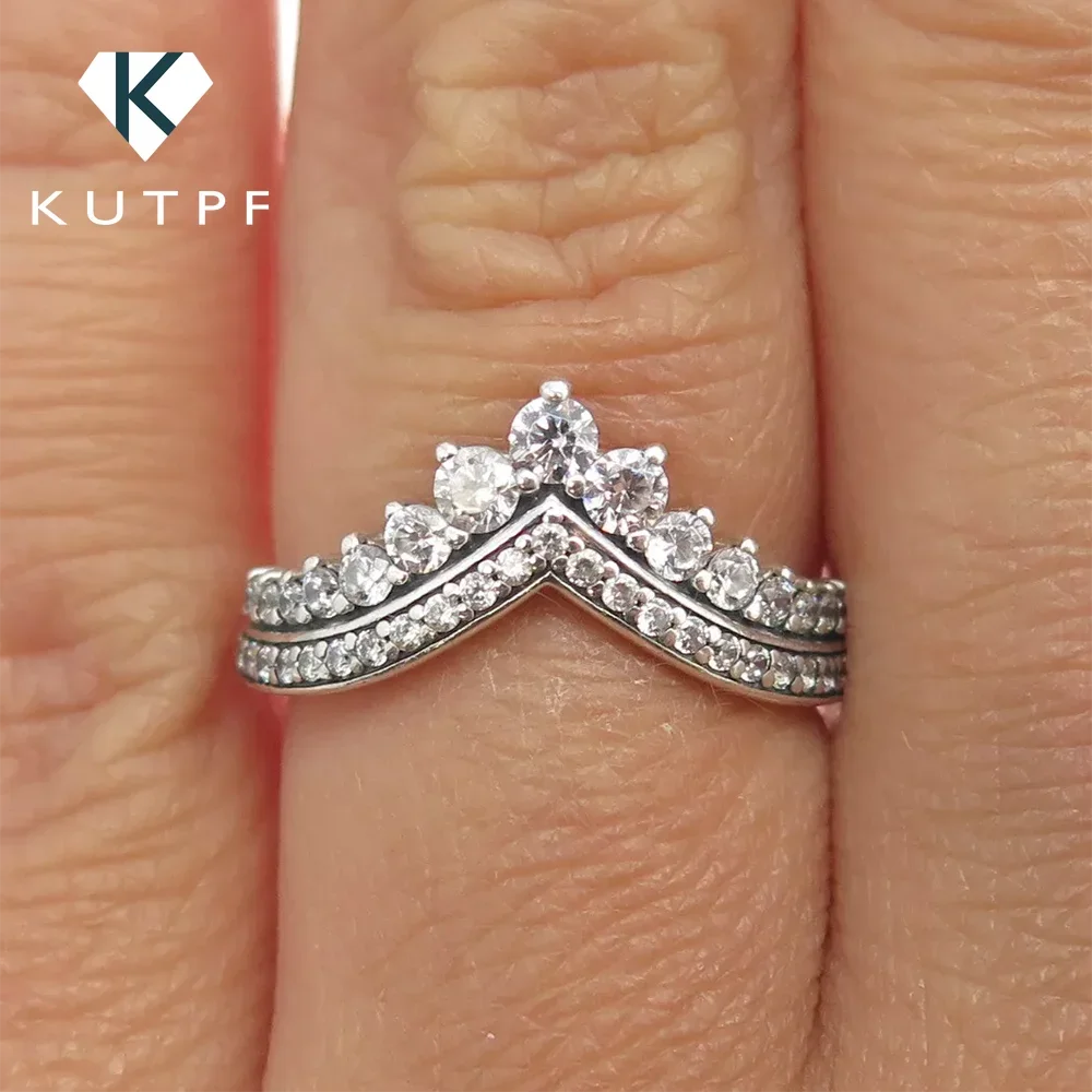 Princess Wish Crown Moissanite Engagement Rings For Women V-shape 925 ...