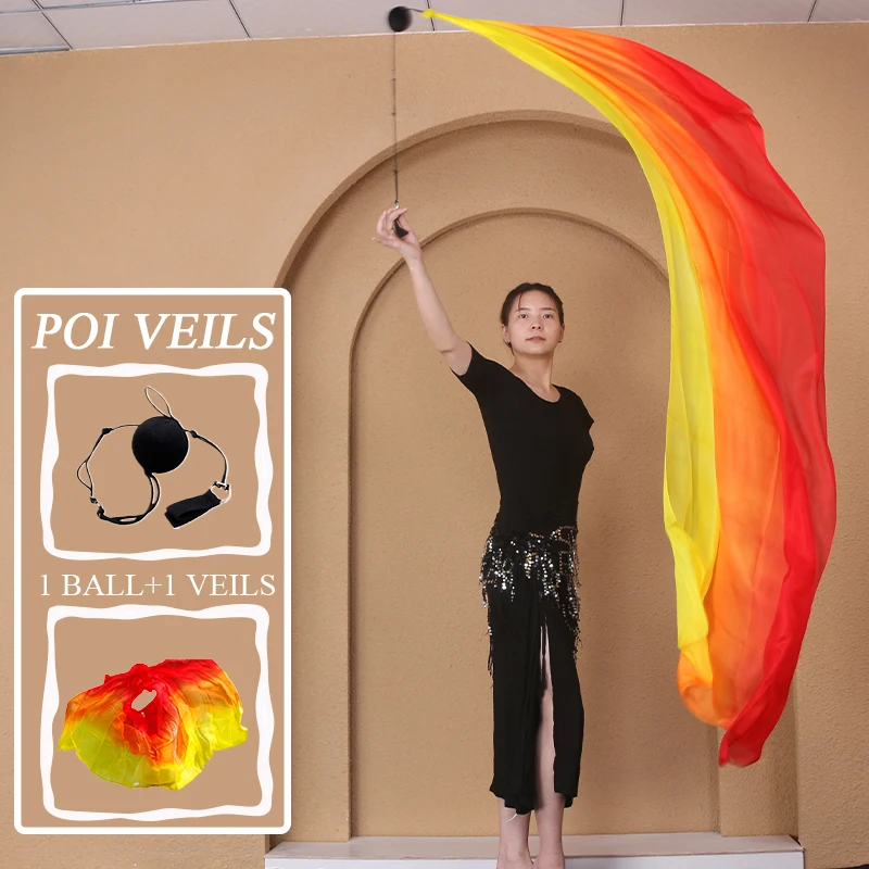 Real Silk Veil POI Streamer Thrown Balls Belly Dancer Stage Performance ...