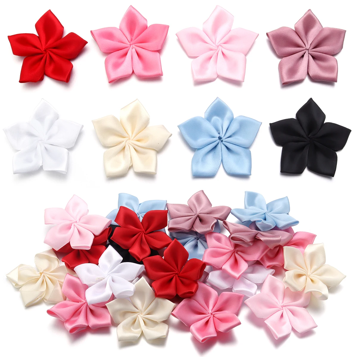 20Pcs/Lot Satin Ribbon Flowers Pentagon Artificial Fabric Flowers ...
