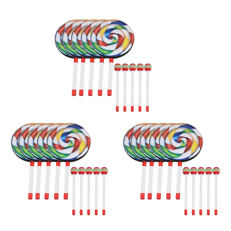 15Pack 8Inch Lollipop Drum With Mallet Rainbow Color Music Rhythm ...