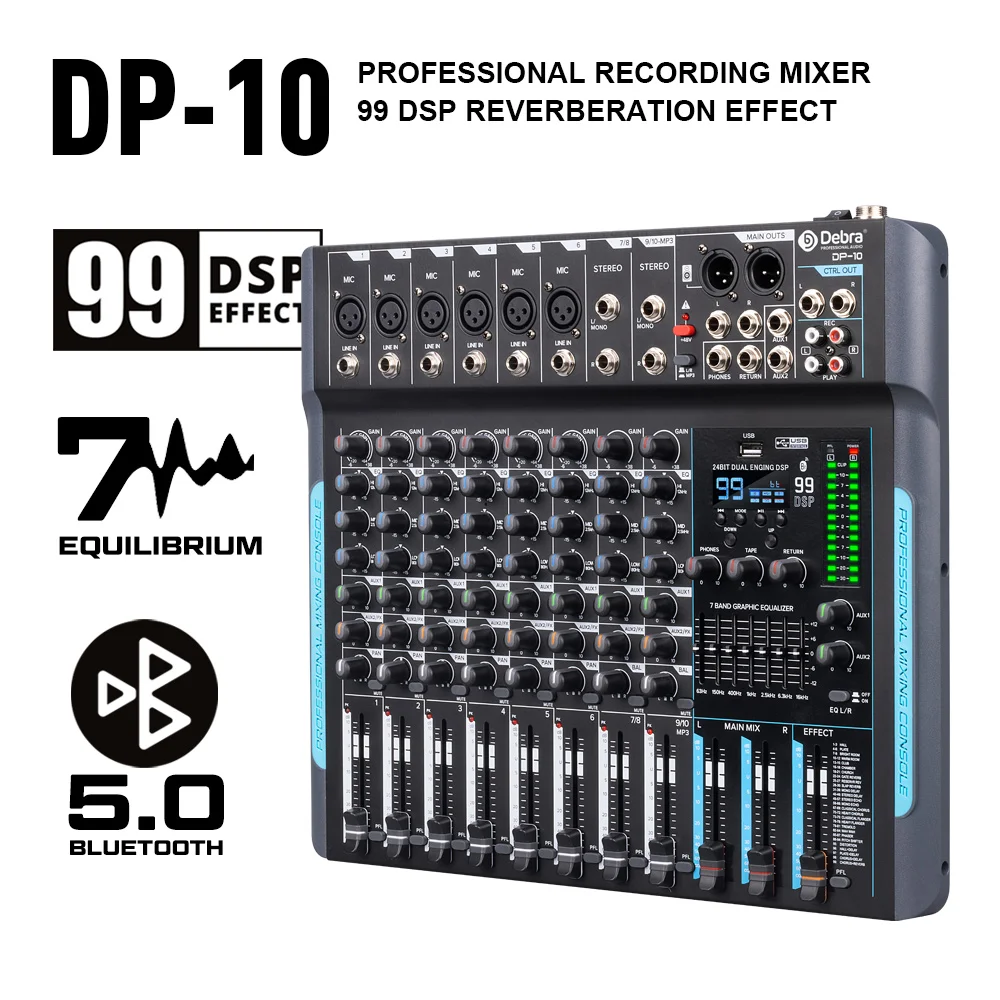Debra 10 Channels 99 DSP Audio Mixer DJ Controller Reverb Recording ...