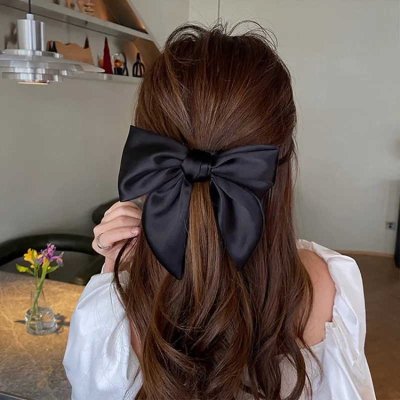 Elegant-Bow-Ribbon-Hair-Clip-Fashion-Simple-Solid-Satin-Spring-Clip ...