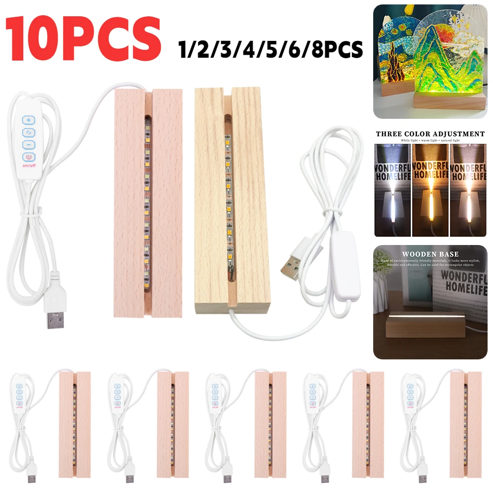 1-10PCS-LED-Wood-Light-Display-Crystal-Wooden-Light-Base-Stand-Acrylic ...