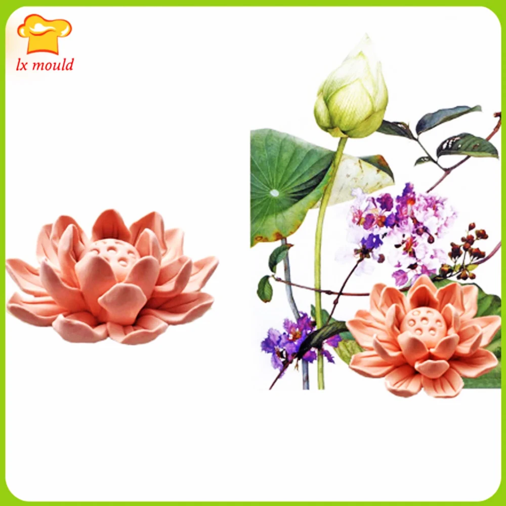 LXYY 3D Lotus Silicone Fondant Cake Topper Mold Chocolate Candy Baking ...
