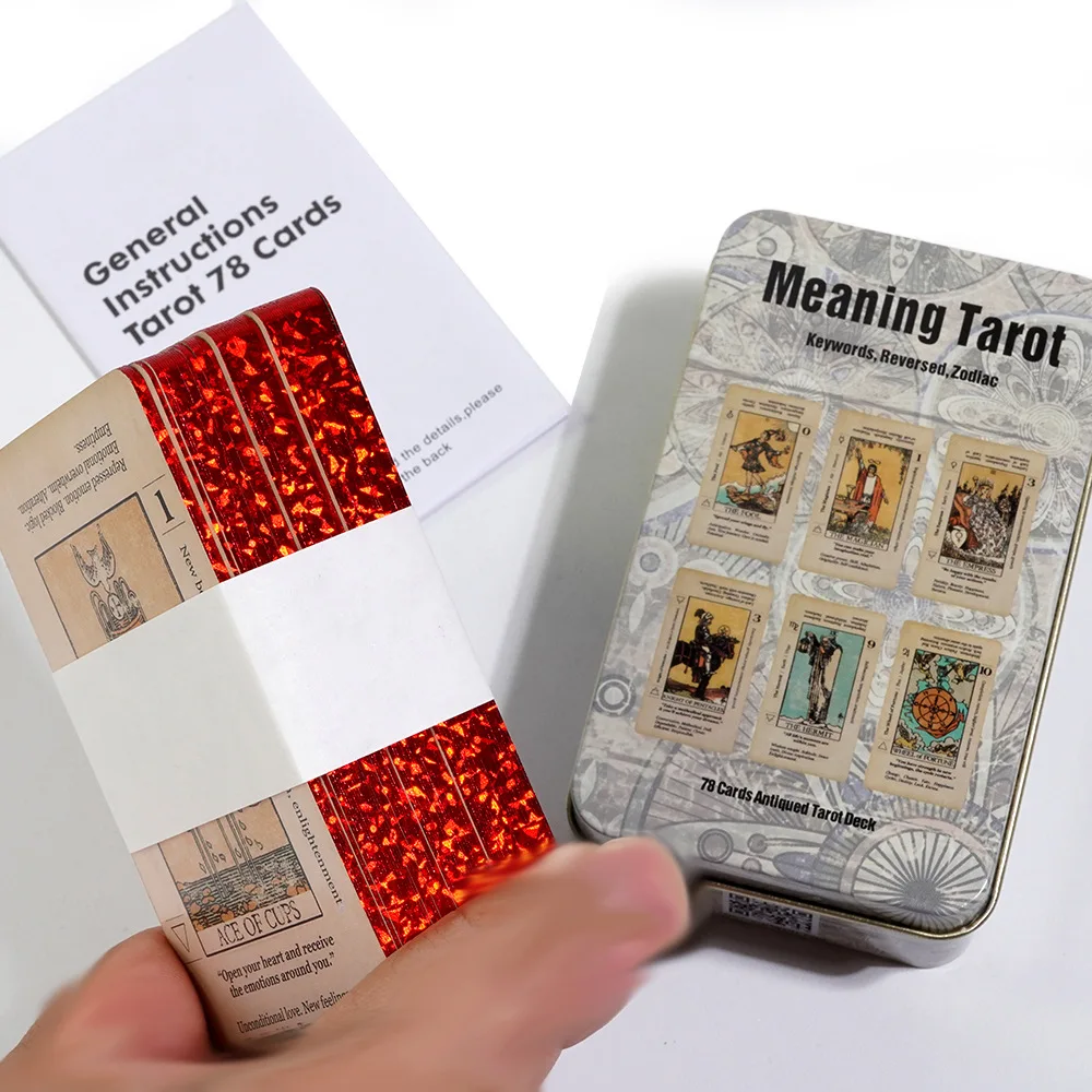 Classic-Meaning-Tarot-in-a-Tin-Metal-Box-Gold-plated-Edge-Tarot-Cards ...