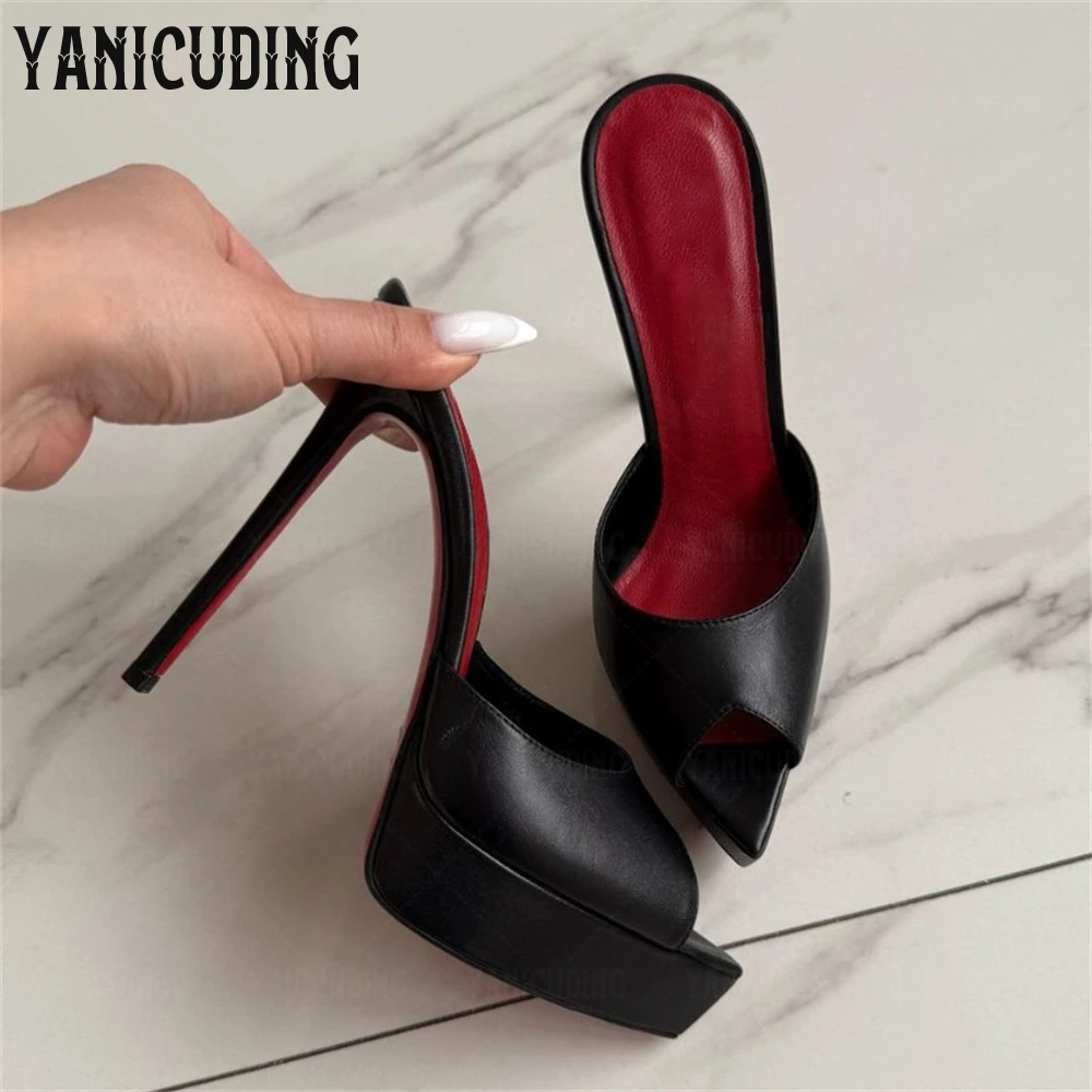 Sexy Pointed Peep Toe Platform Mules Multicolor Leather Slip-On ...
