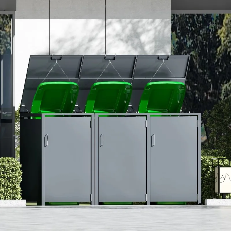 Quality Steel Outdoor Wheelie Bin Storage Cover Box Large Space Set of ...