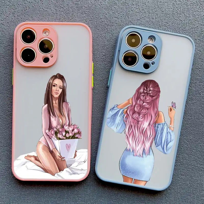 Young Girl Pattern Phone Case for iPhone 11 12 13 Pro Max Mini 14 15 ...