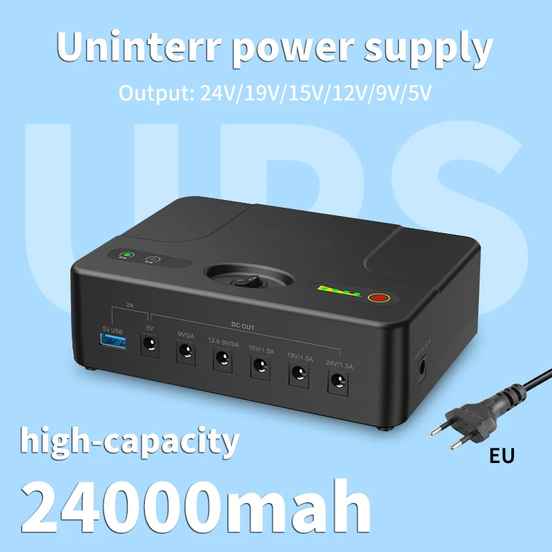 24000mAh UPS Uninterruptible Power Supply Multiplex Output DC 5v 9v 12v ...