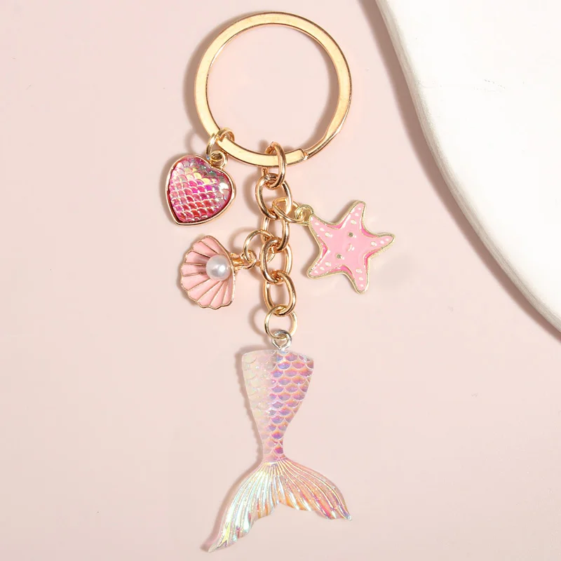 Cute-Sea-Keychain-Starfish-Shell-Conch-Heart-Key-Ring-Mermaid-Tail-Key ...
