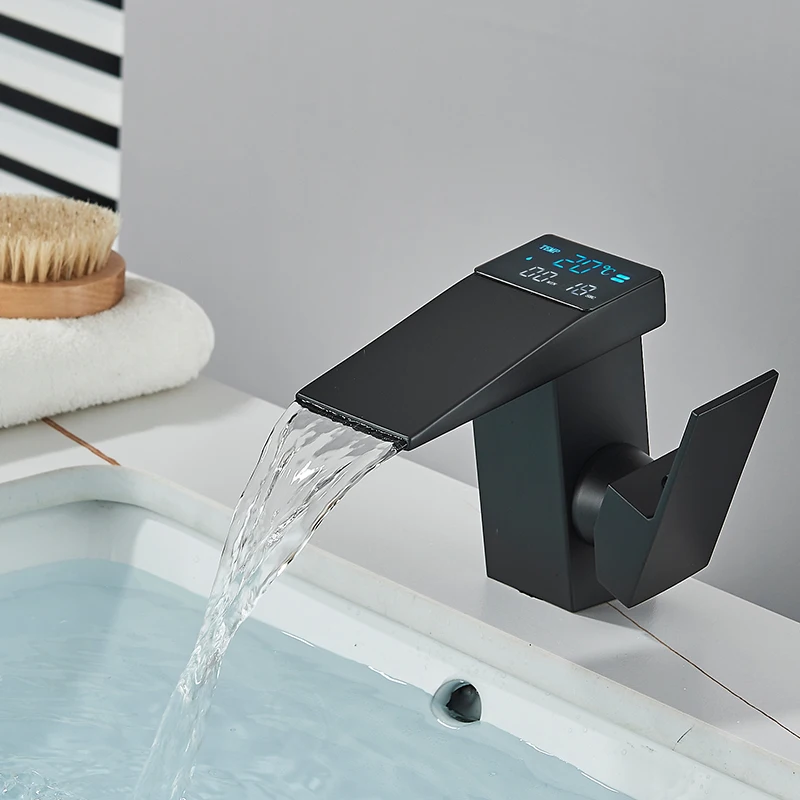 LCD-Bathroom-Basin-Faucet-Digital-Display-Basin-Sink-Faucet-Waterfall ...