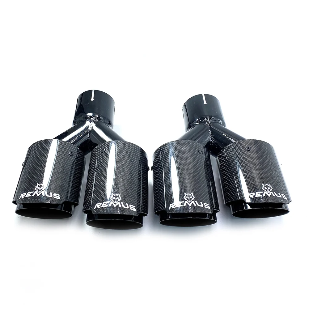 Remus-1Pair-Y-Style-Double-Glossy-Black-Carbon-Fiber-Exhaust-Tip-Tail ...
