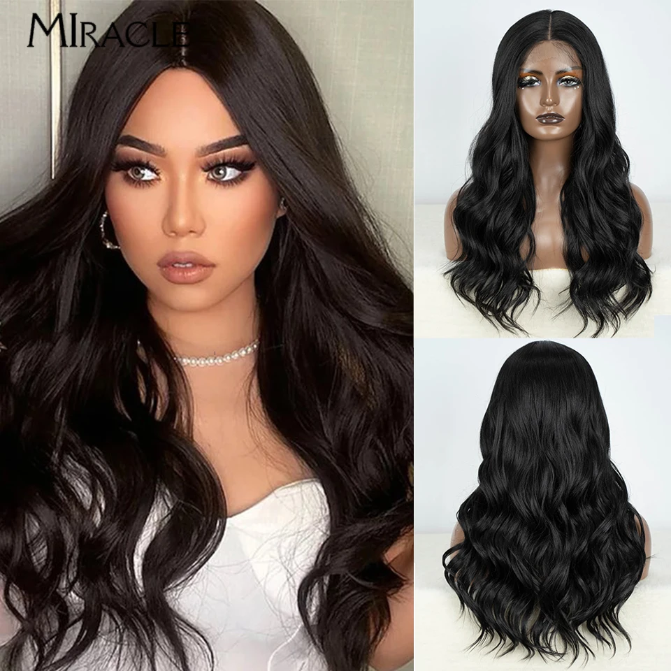 MIRACLE Synthetic 30 Inch Lace Front Wig for Women Fiber Lace Wigs Wavy ...