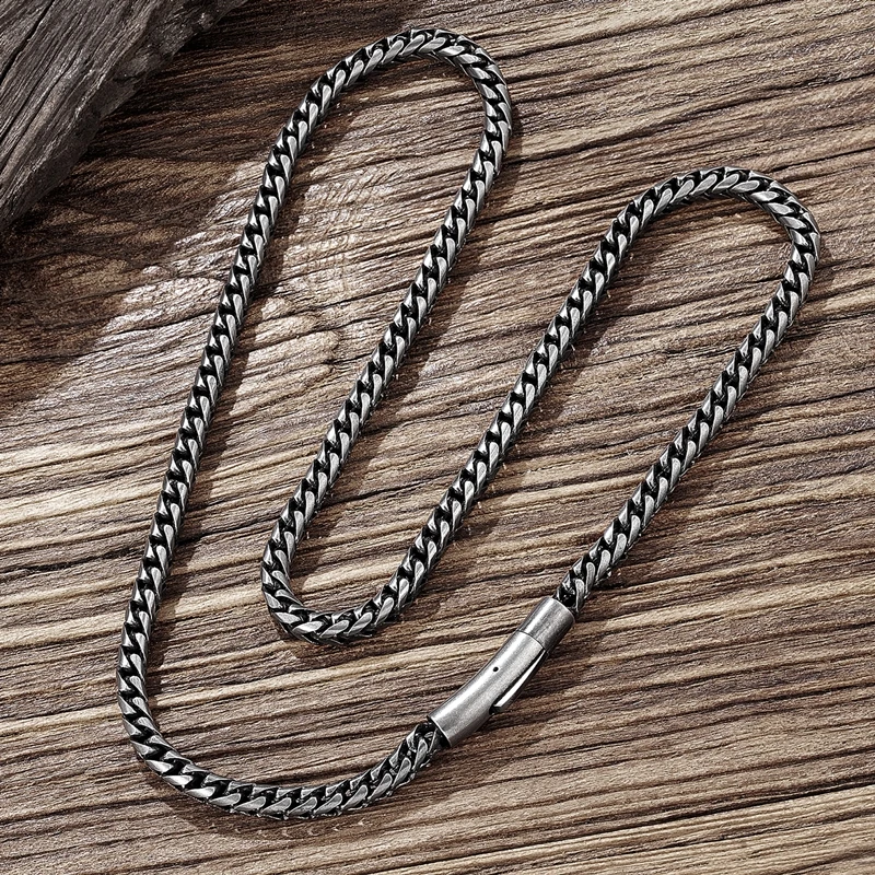 MKENDN Vintage Oxidized Cool Curb Cuban Chain Necklace for Men ...