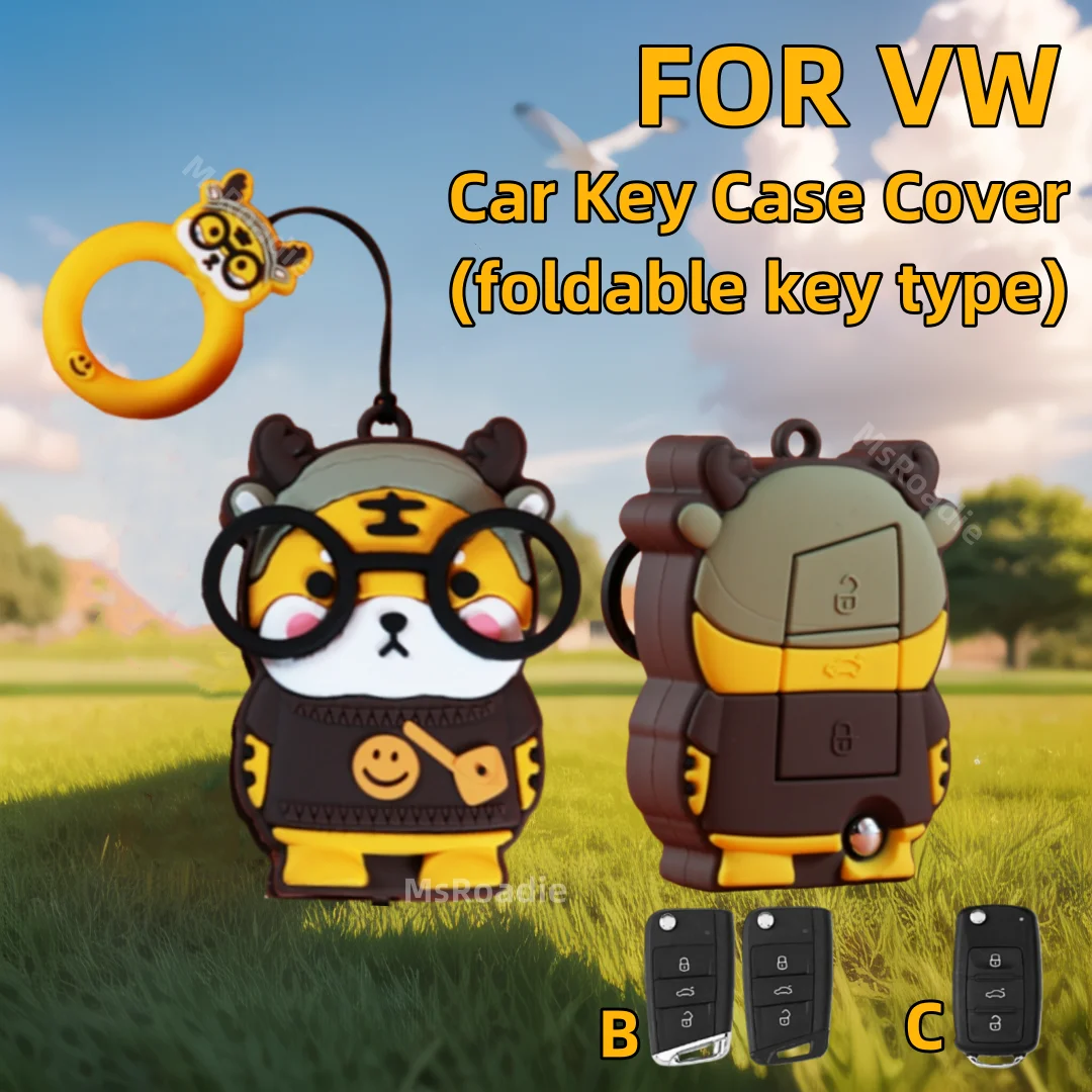 Cute-Cartoon-Tiger-Key-Case-Cover-Shell-Fob-For-Volkswagen-VW-GOLF-Polo ...