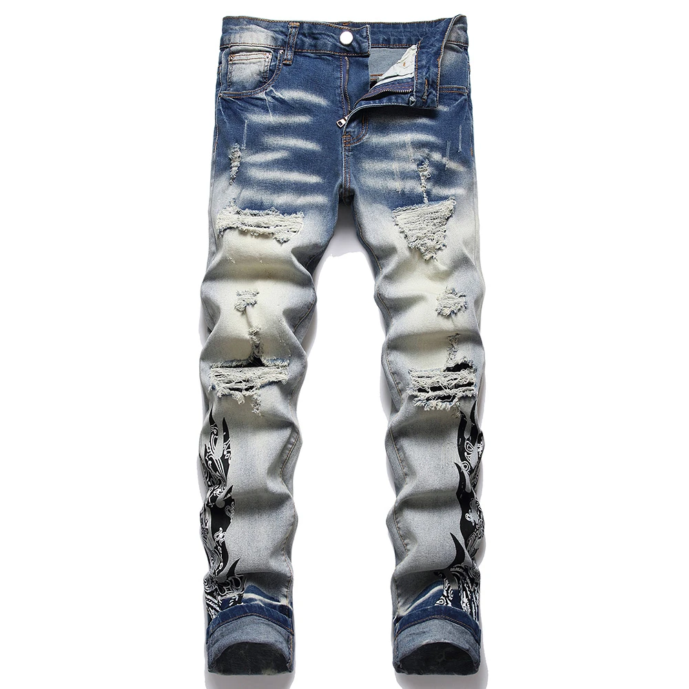 Mens Tapered Distressed Jeans | Mens Tapered Ripped Jeans | Denim Jeans ...