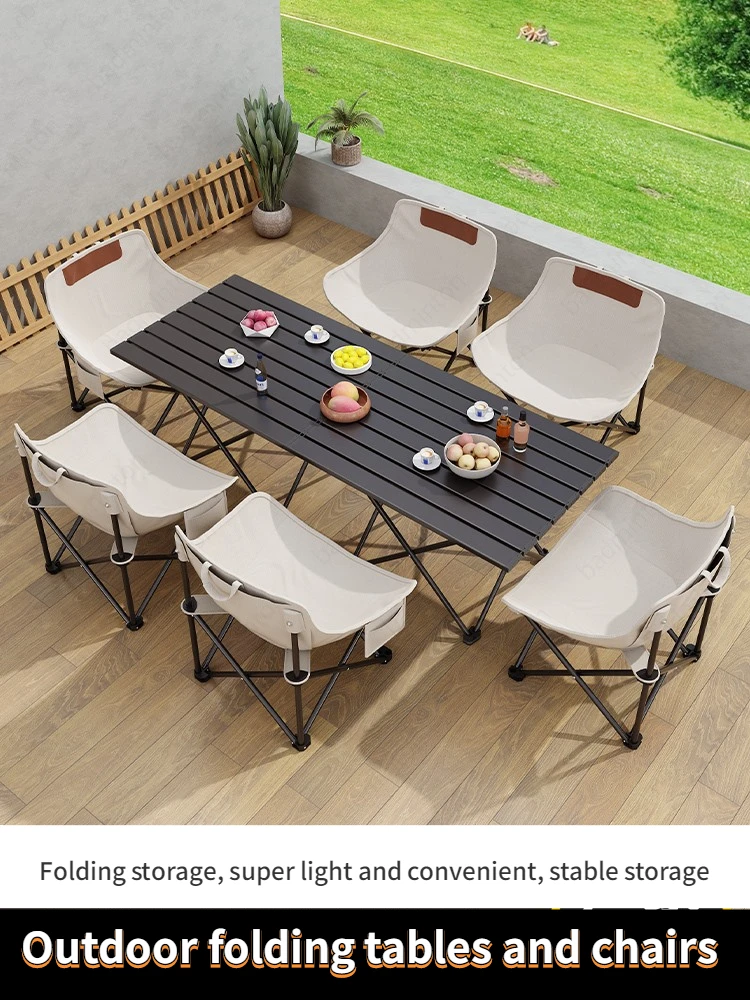 Outdoor Folding Table and Chair White Black Portable Back Comfortable ...