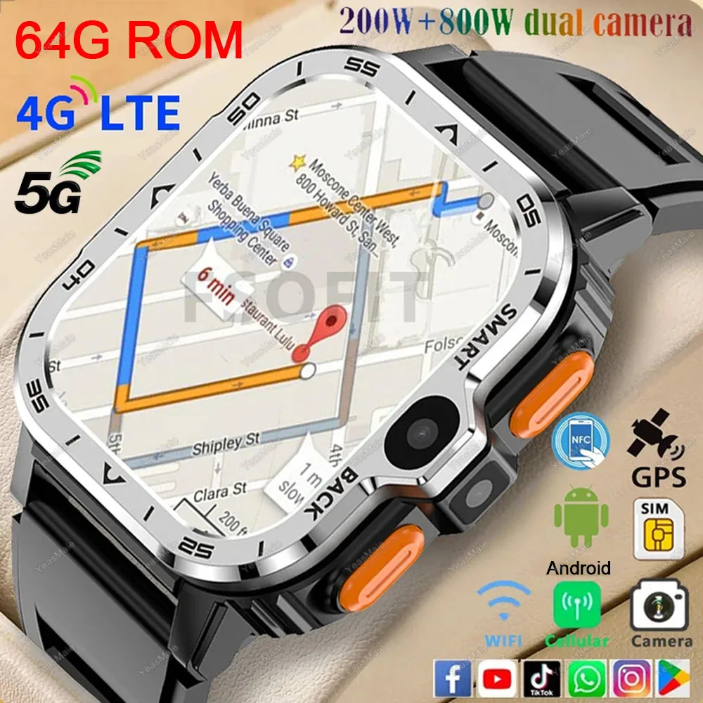 Pgd android relógio inteligente masculino gps 16g/64g rom armazenamento câmera dupla nfc 4g ...