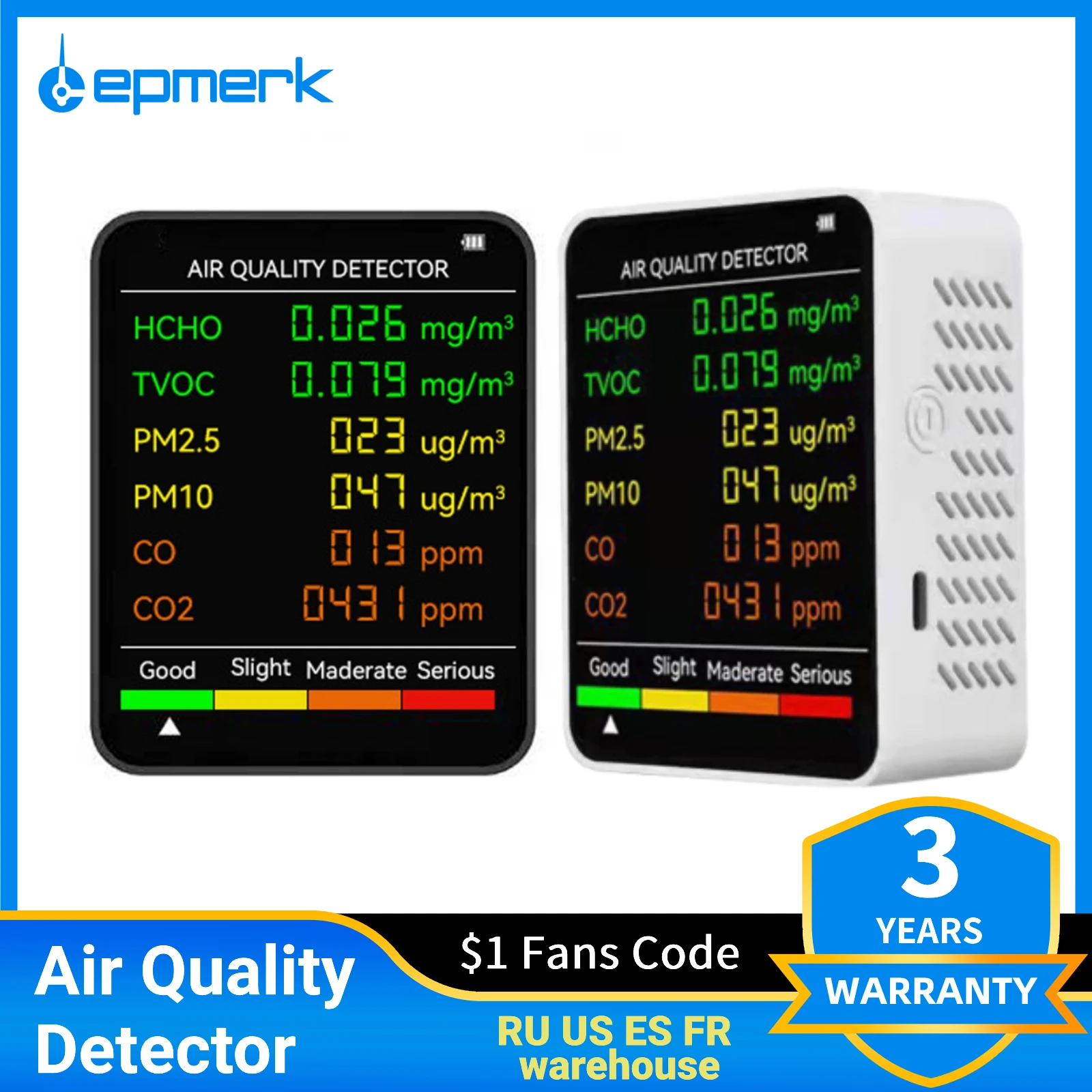 6 In 1 Multifunctional Air Quality Detector PM2.5 PM10 HCHO TVOC CO CO2 Formaldehyde Monitor LCD ...