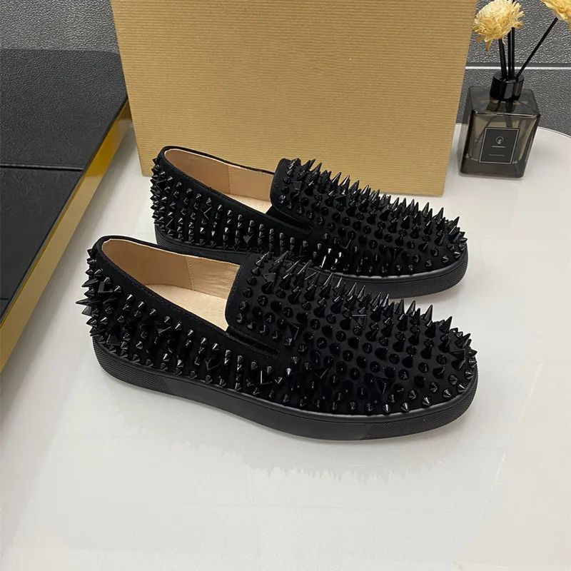 Designer low top Fashion red bottom leather rhinestone rivets women's ...