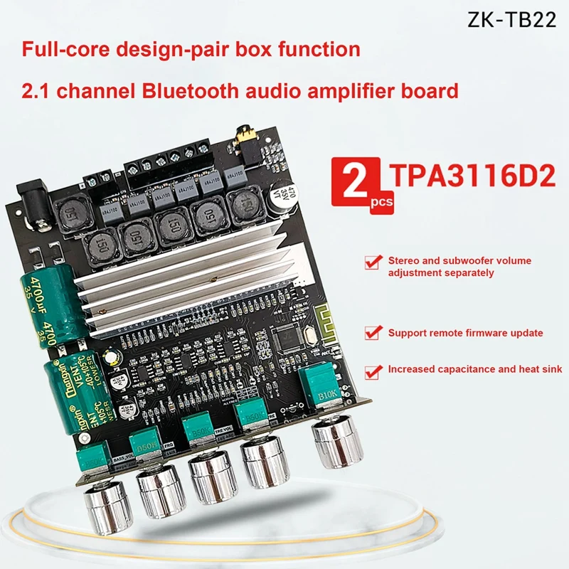ZK TB22 2.1 Channel Bluetooth Audio Power Amplifier Board TPA3116D2 50W+50W+100W Tweeter ...