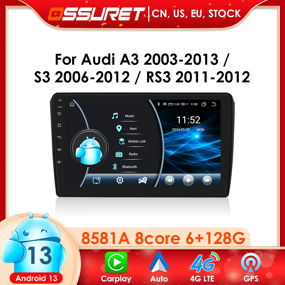 2din-Android-13-Car-Radio-For-Audi-A3-2003-2013-Carplay-Android-Auto-4G ...
