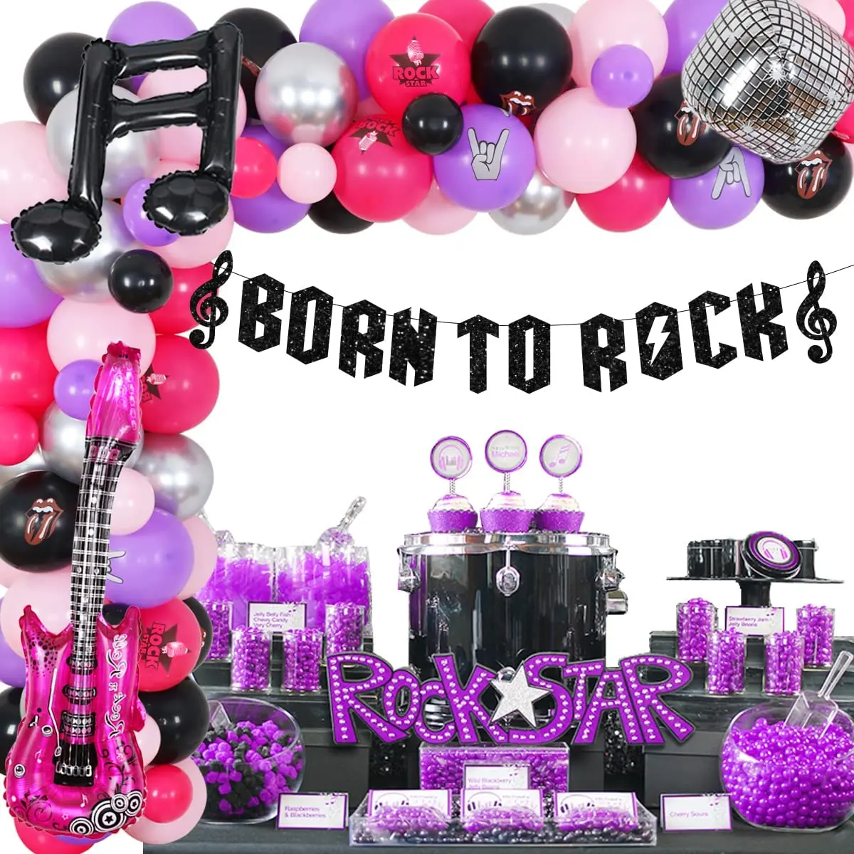 Funmemoir Rock Music Balloons Garland Arch Kit Born To Rock Banner ...