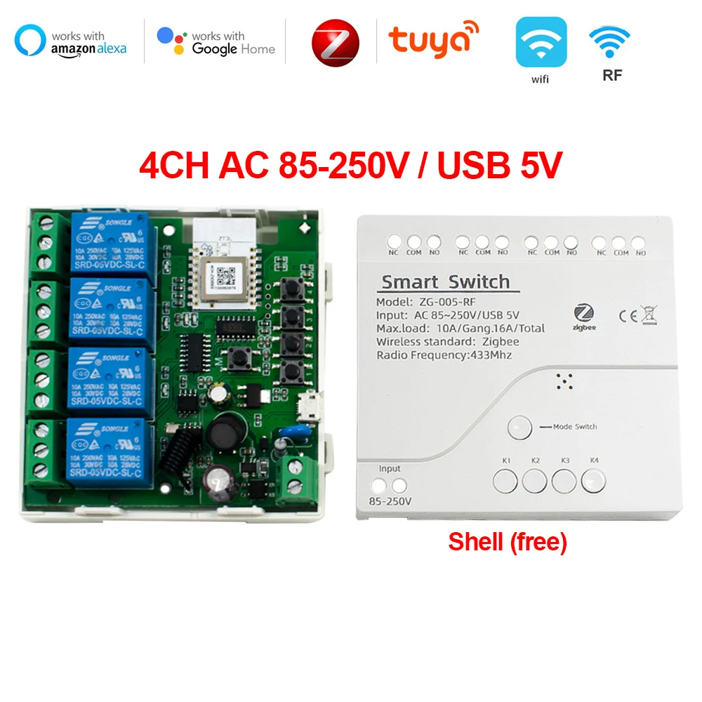4CH-220V-85-250V-Zigbee-Tuya-Smart-Relay-Module-RF-Receiver-Remote ...