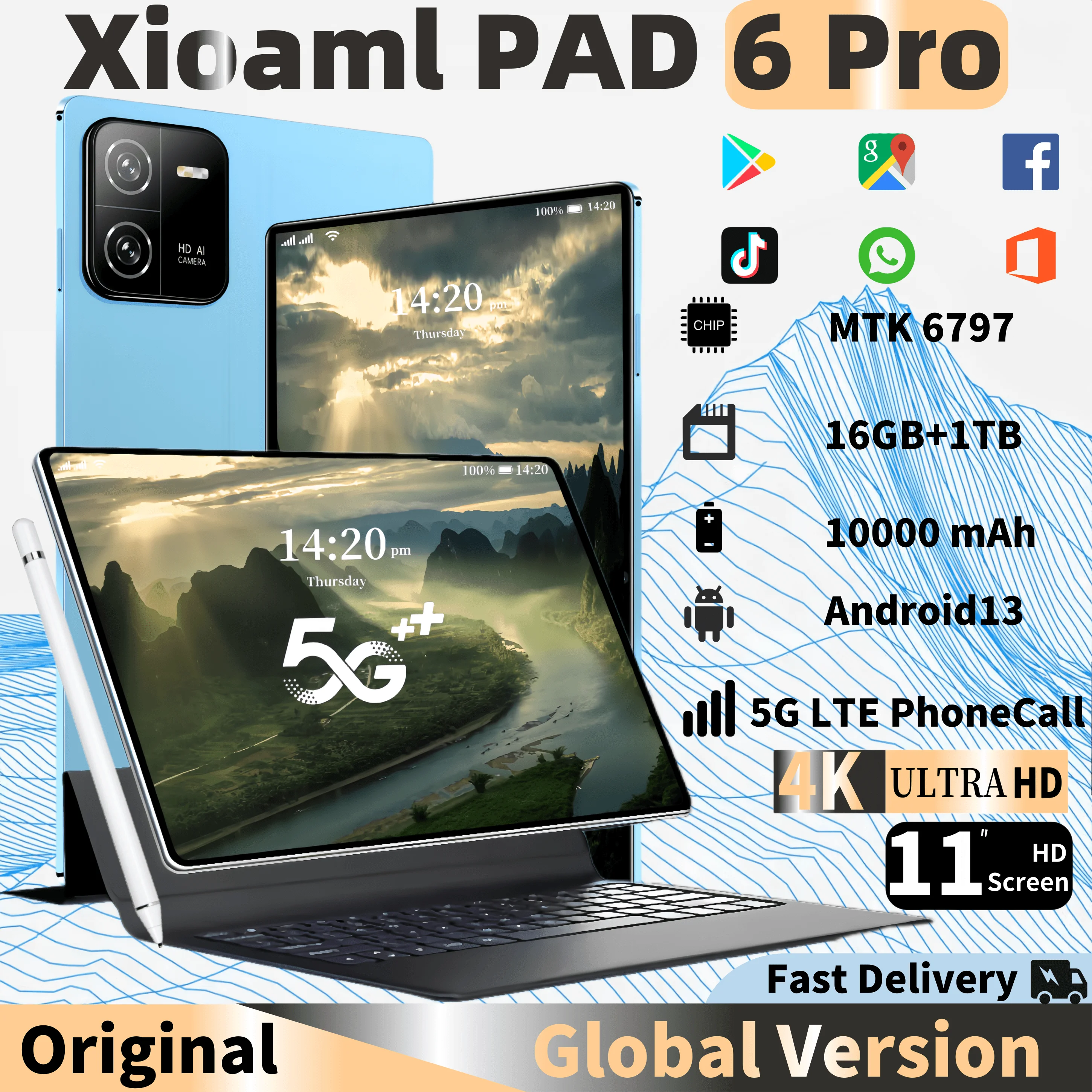 2024-Global-Version-NEW-Pad-6-Pro-Tablets-11inch-4K-16GB-1TB-10000mAh ...