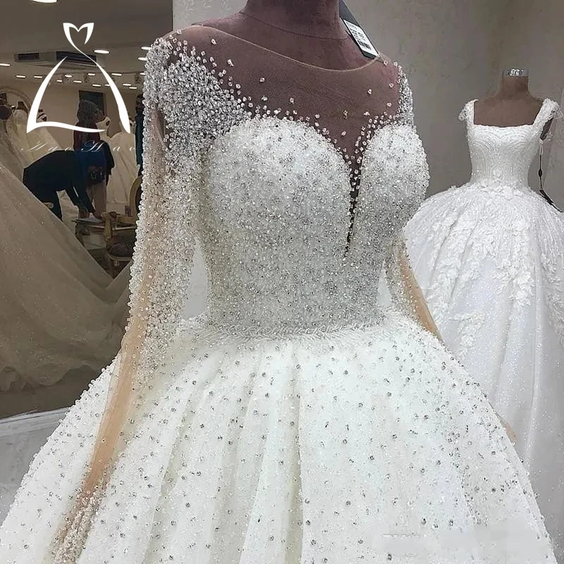 Luxury-Bead-Arabic-Dubai-Wedding-Dresses-Long-Sleeves-Scoop-Sequins ...