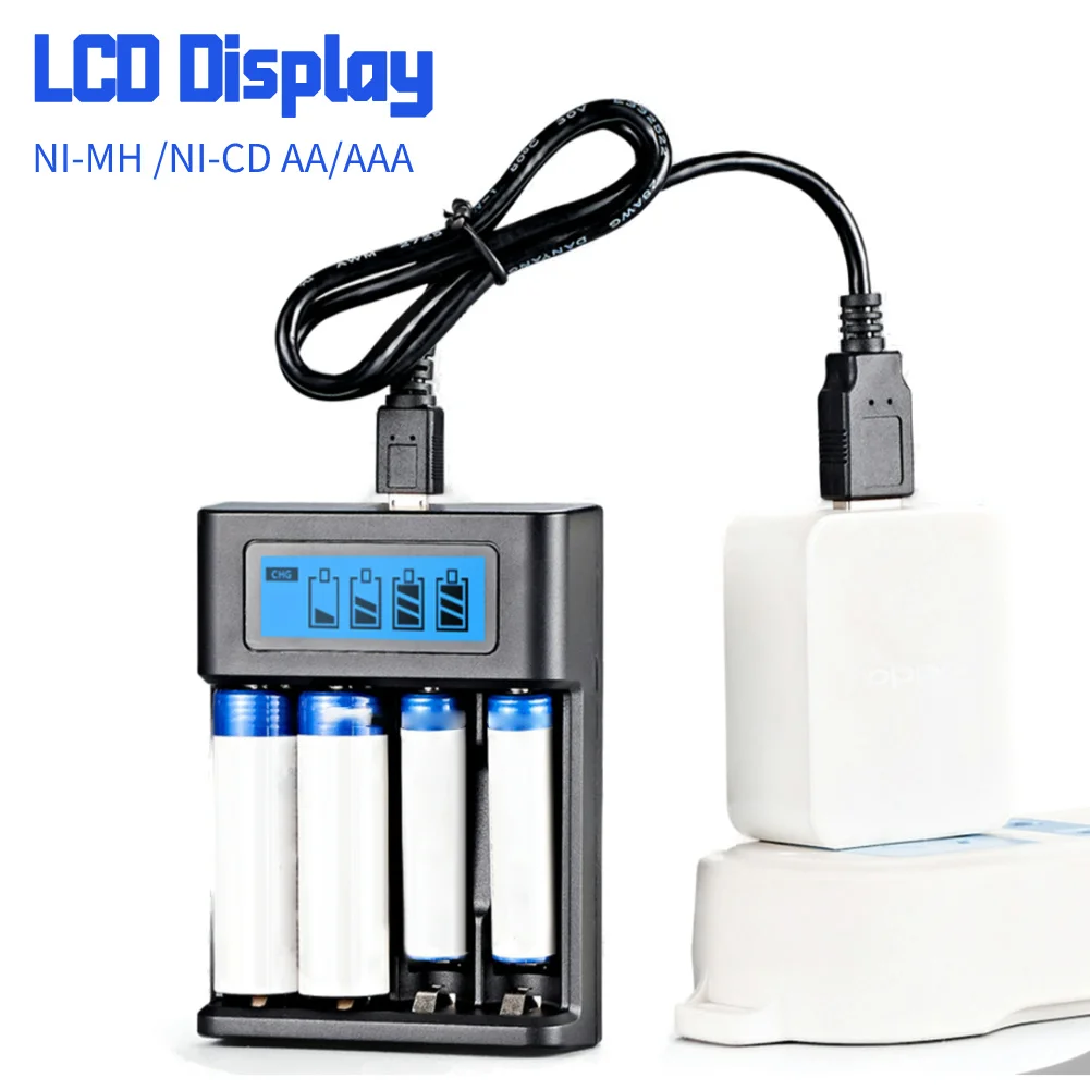 4-Slots-LCD-Display-LCD-Battery-Charger-USB-Input-AA-AAA-Rechargeable ...
