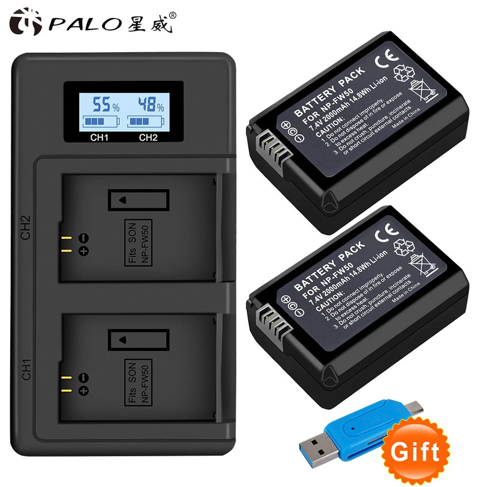 Palo 2000mah Np-fw50 Np Fw50 Npfw50 Battery Akku + Lcd Dual For Sony ...
