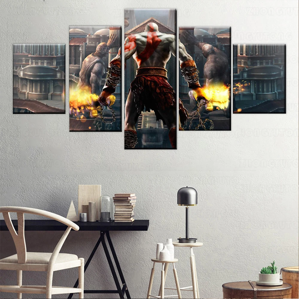 5-Panels-Canas-Wall-Arts-Game-Poster-God-of-War-Kratos-Back-Shadow ...