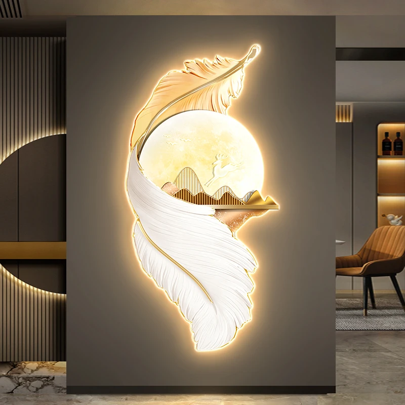 Home-Decor-Wood-Feather-Wall-Decoration-LED-Light-Mural-Living-Room ...