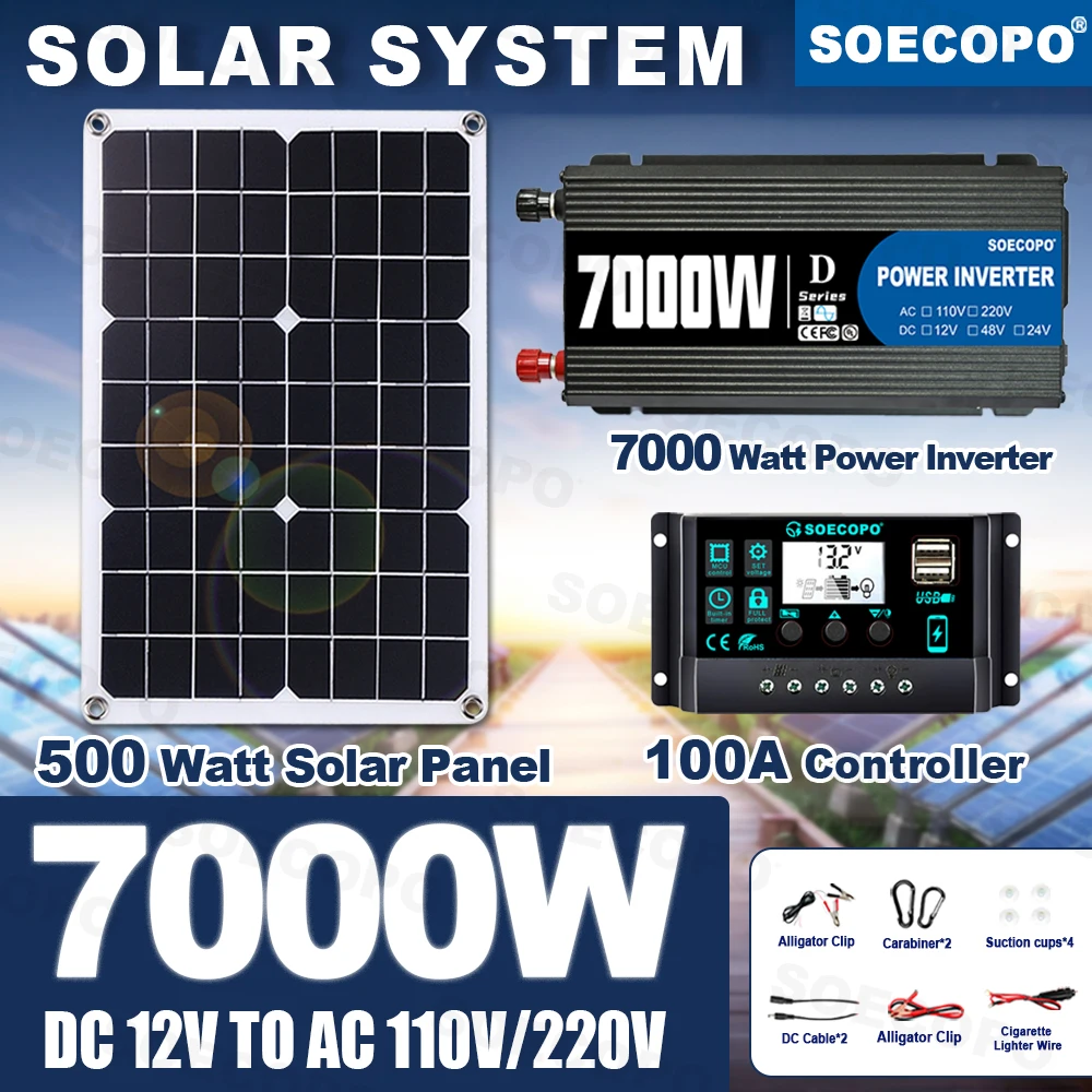 SOECOPO 7000W Solar Generator System Kit 500W Photovoltaic Panel 100A ...