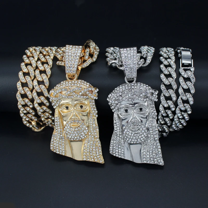Men-Women-Hip-Hop-Jesus-Pendant-Necklace-With-11mm-Cuban-Chain-Hiphop ...